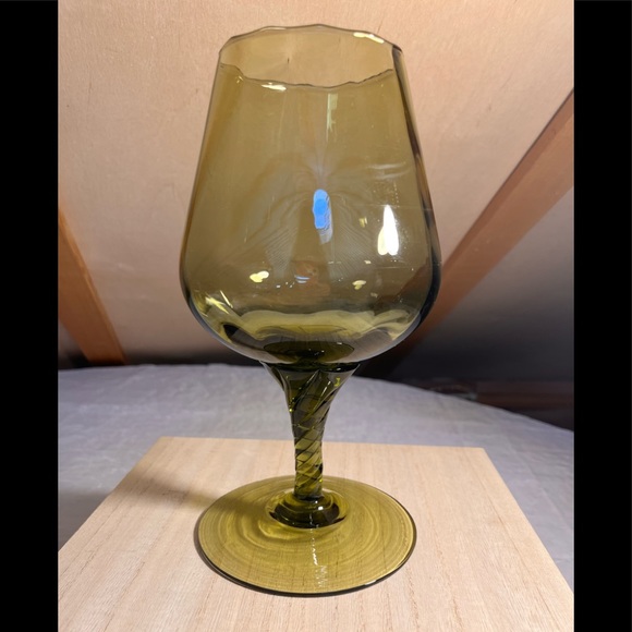Accents | Vintage Glass Brandy Snifter Mcm Green Hand Blown Twisted ...